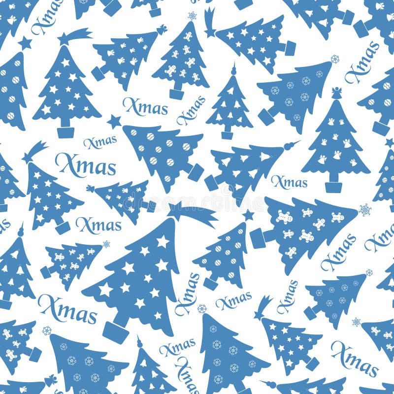Set of Christmas Blue Tree Decoration White Seamless Pattern Eps10 ...