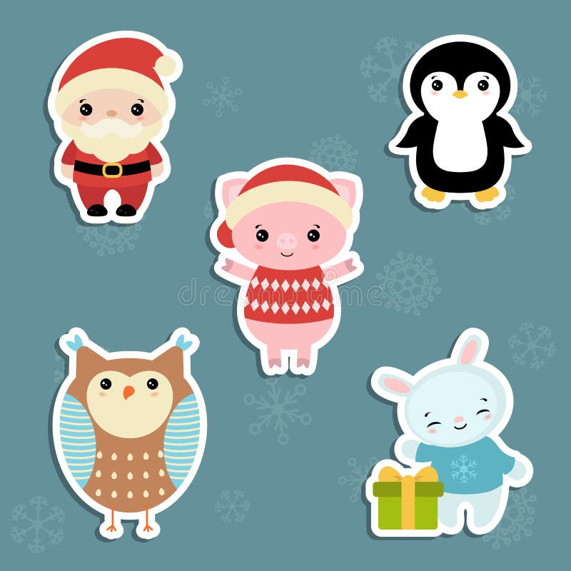 Set of Christmas Characters Stock Vector - Illustration of cold, flat ...