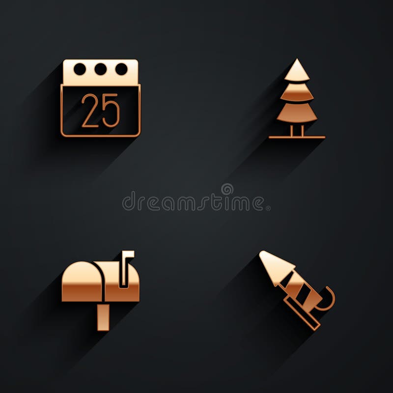 Set Christmas Day Calendar, Tree, Mail Box and Firework Rocket Icon ...