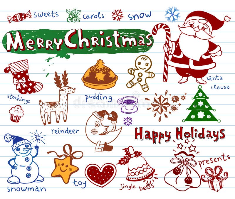 Set of Christmas doodles stock vector. Illustration of detailed - 63069548