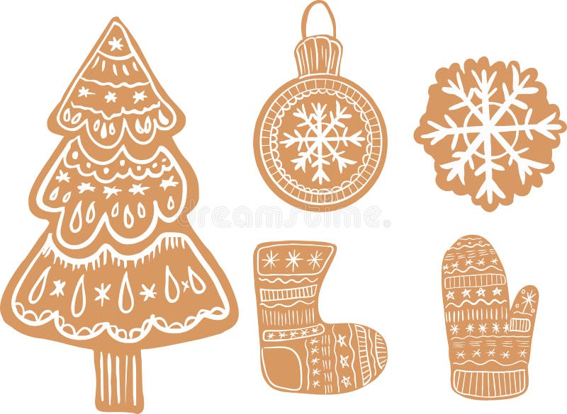 A Set of Christmas Elements in the Style of Gingerbread Stock Vector ...