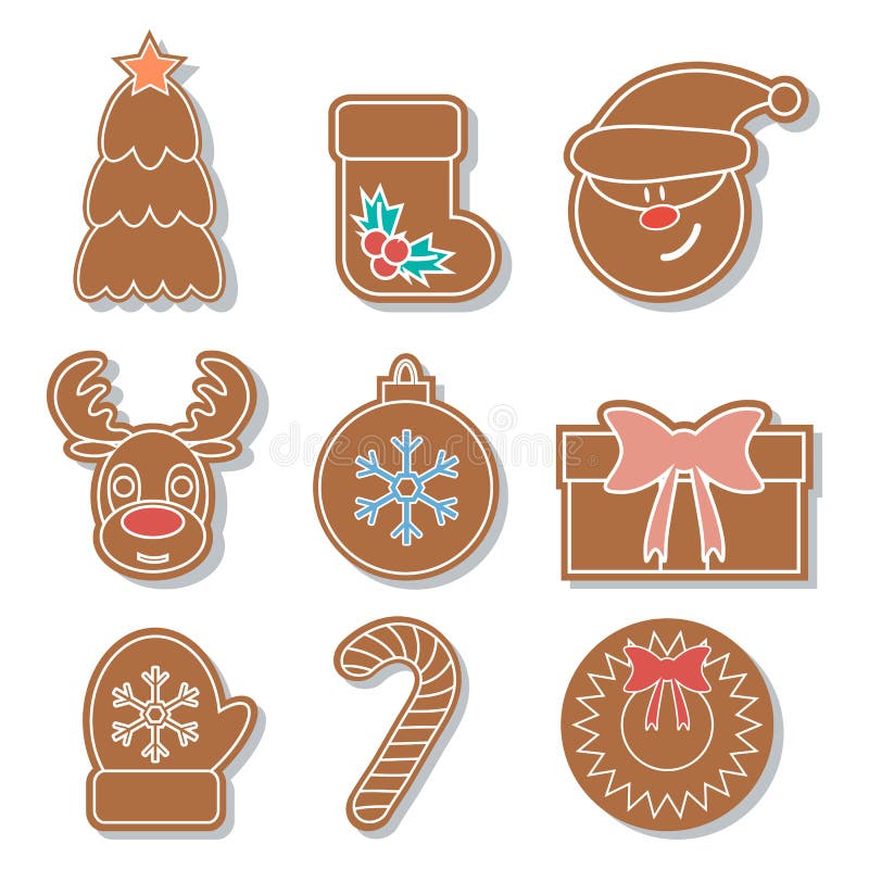 Set of Christmas Gingerbread. Flat Design Stock Vector - Illustration ...