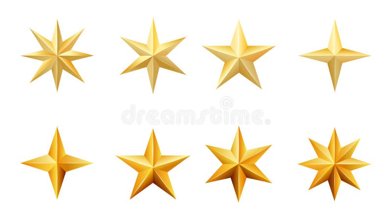 Set of Christmas Golden Stars with Different Number of Rays Stock ...