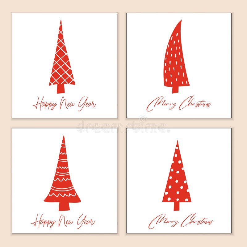 Set of Christmas Greeting Cards with Stylized Red Decorated Christmas ...