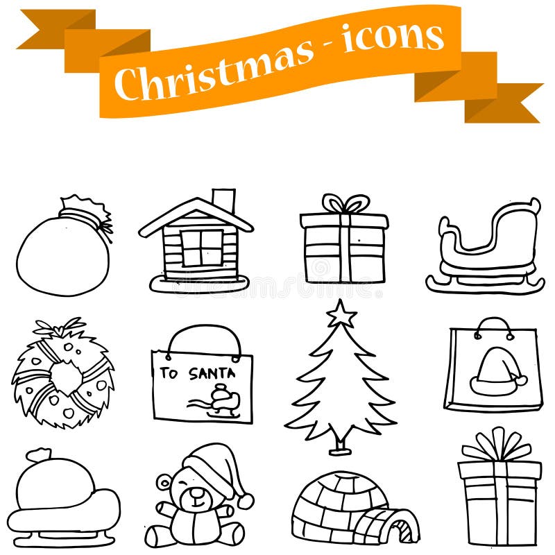 Set of Christmas hand draw stock vector. Illustration of winter - 81136290