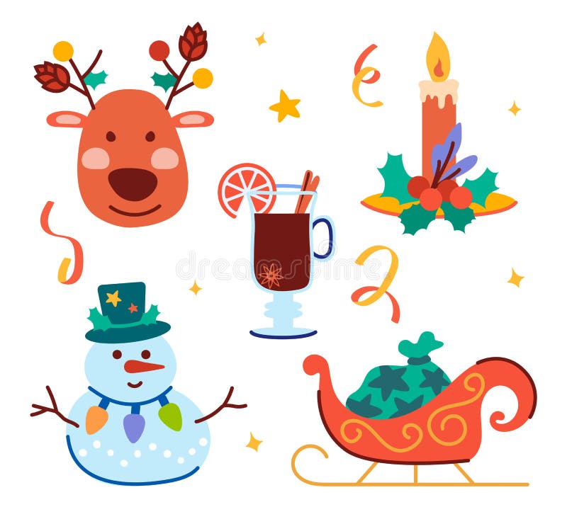 Set of Christmas Holiday Objects. Stock Vector - Illustration of happy ...