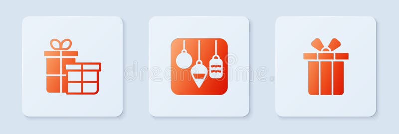 Set Christmas Lights, Gift Box and . White Square Button Stock ...