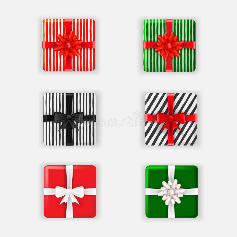 Set of Christmas Multi-colored Gift Boxes with Bows and Ribbons, Top ...