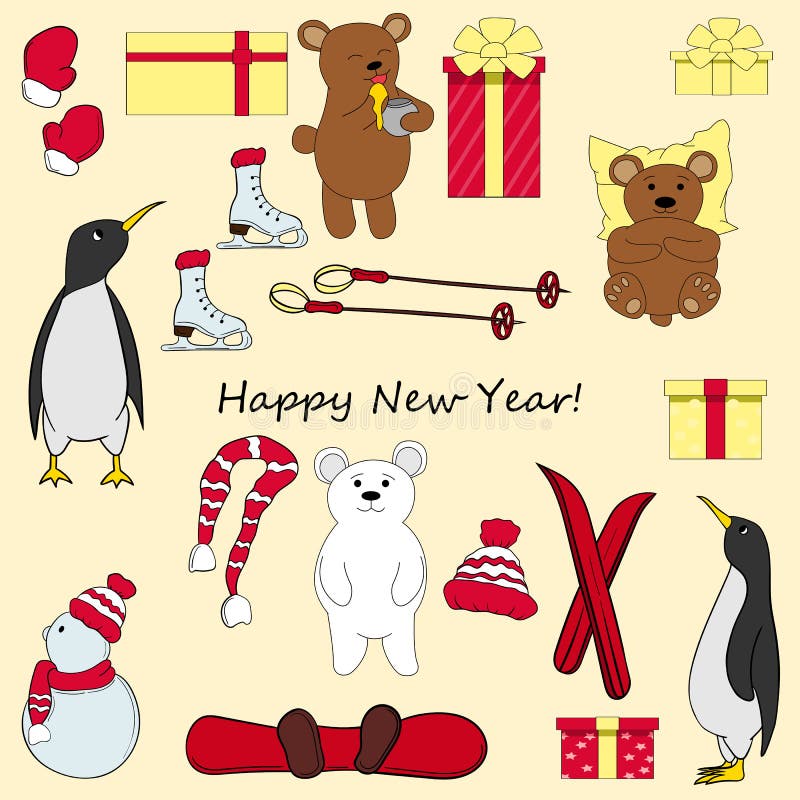 Set of Christmas and New Year Elements. Stock Vector - Illustration of ...