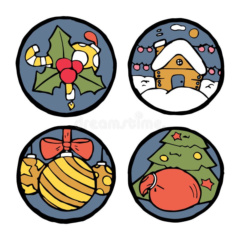 Set of Christmas and New Year Round Emblems Stock Vector - Illustration ...