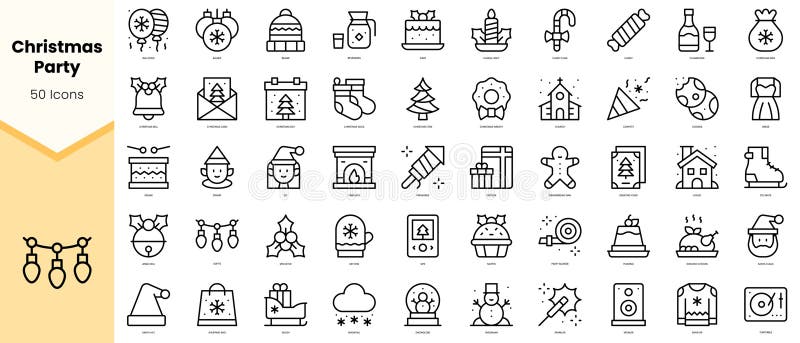 Set of Christmas Party Icons. Simple Line Art Style Icons Pack Stock ...