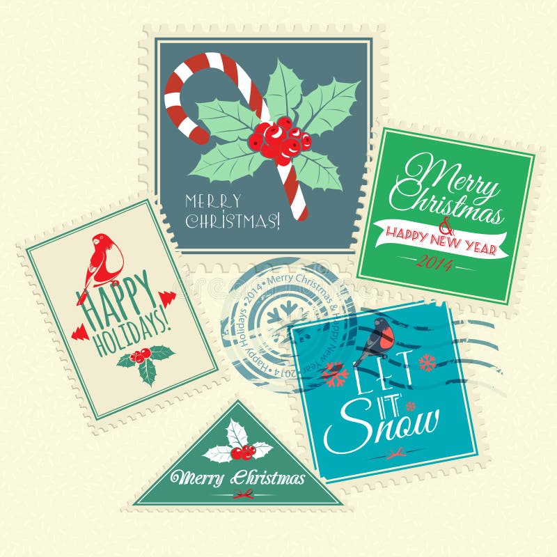 Christmas Postal Pattern. Santa Claus Postmark Cachet, Winter Holiday ...