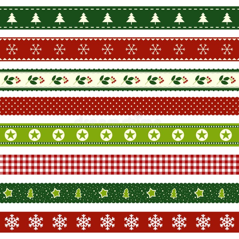 Set of Christmas Ribbon Patterns Stock Vector - Illustration of star ...