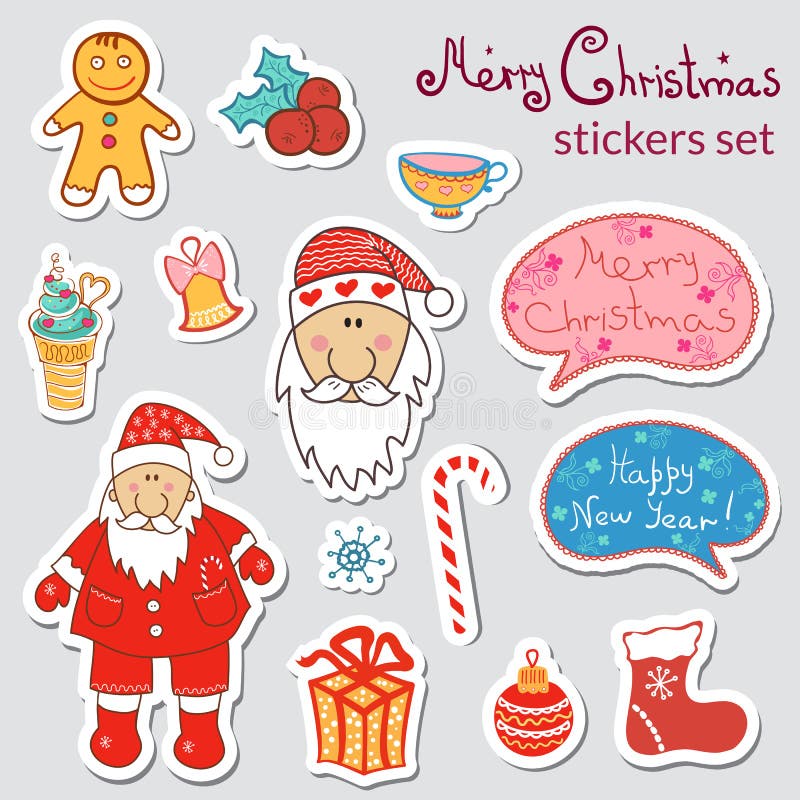 Set of Christmas stickers stock vector. Illustration of stocking - 47322794