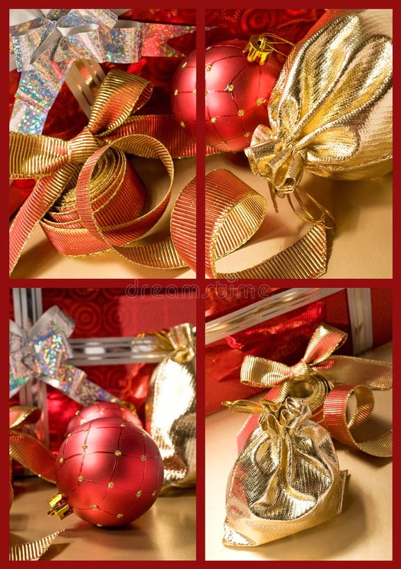 Set of Christmas Still Lifes Stock Image - Image of bows, golden: 27509653
