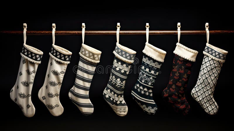 A Set of Christmas Stockings, Each Featuring a Monodesign Pattern or ...