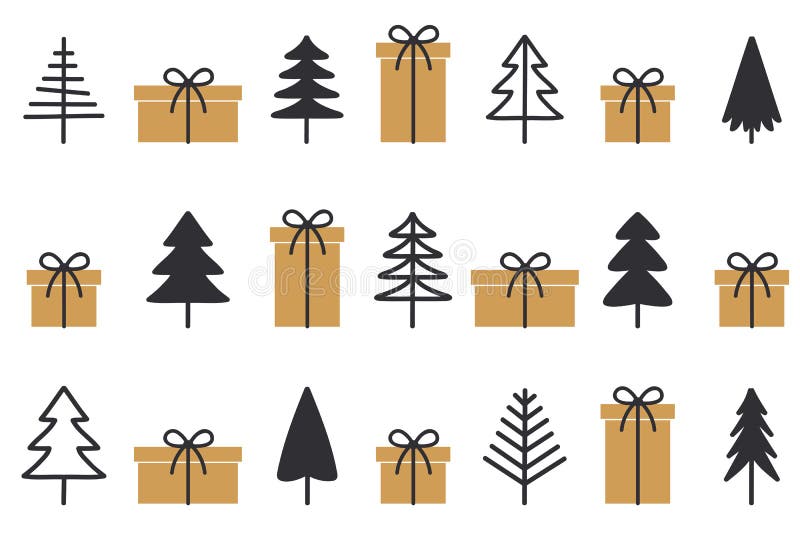Set of Christmas Tree and Gift Symbols on White Stock Vector ...