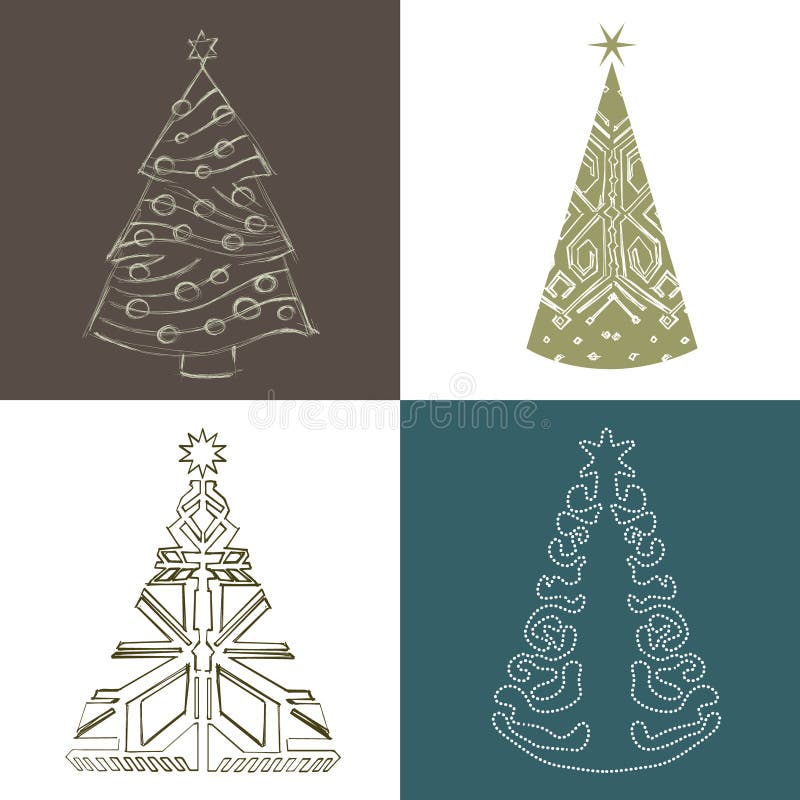 Set Christmas Tree Hand Draw Stock Vector - Illustration of pattern ...