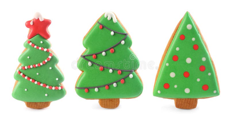 Set of Christmas Tree Cookies on White Background. Banner Design Stock ...