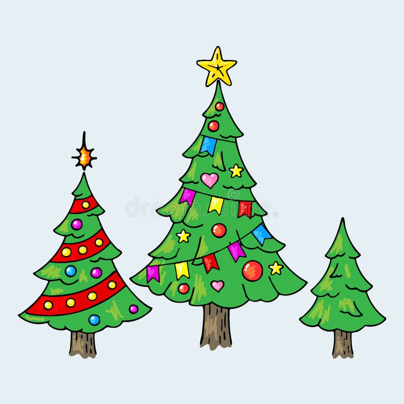 Set of Christmas Trees, Doodle Style. New Year Vector, Colorful ... Set of Christmas Trees, Doodle Style. New Year Vector, Colorful ...