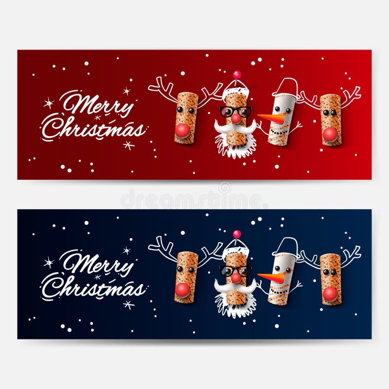 Set of Christmas Web Banners, Wine Cork Christmas Characters Stock ...