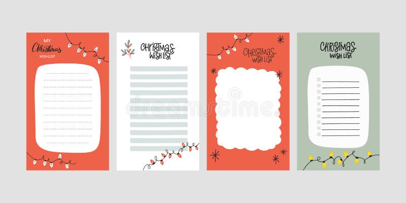Set Christmas Wish Lists with Holiday Lights and Snowflakes Template ...