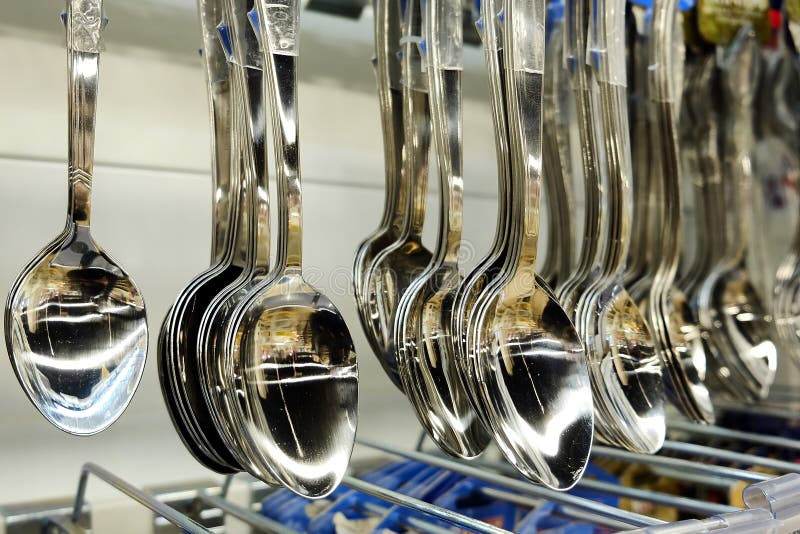 Set of chrome spoons stock image. Image of group, spoon - 89536165