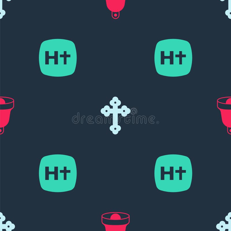 Set Church Bell, Christian Cross and on Seamless Pattern. Vector Stock ...