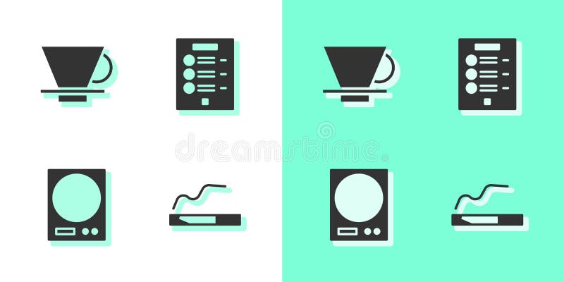 Set Cigarette, V60 Coffee Maker, Electronic Scales and Coffee Menu Icon ...
