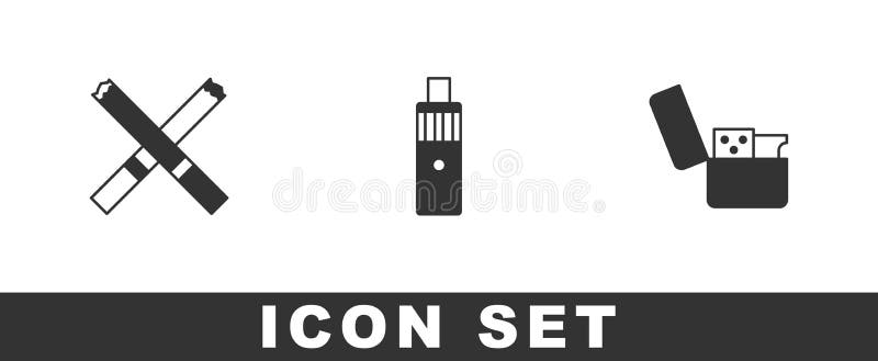 Set Cigarette, Vape Mod Device and Lighter Icon. Vector Stock Vector ...