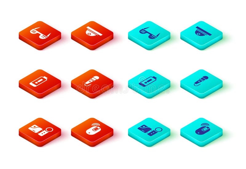 Set Cinema Camera, Wireless Computer Mouse, Battery Charge Level ...