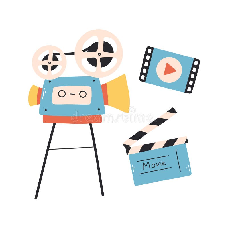 Set of Cinema Elements. Flat Style. Collection of Hand Drawn Cinema Elements. Stock Vector ...