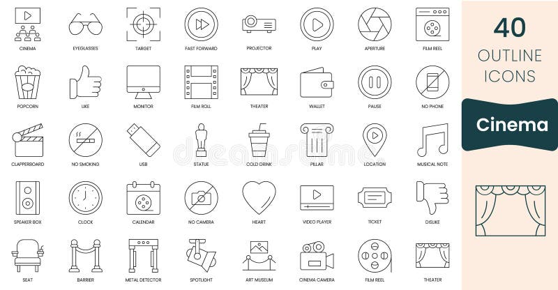 Set of Cinema Icons. Thin Outline Icons Pack Stock Vector ...