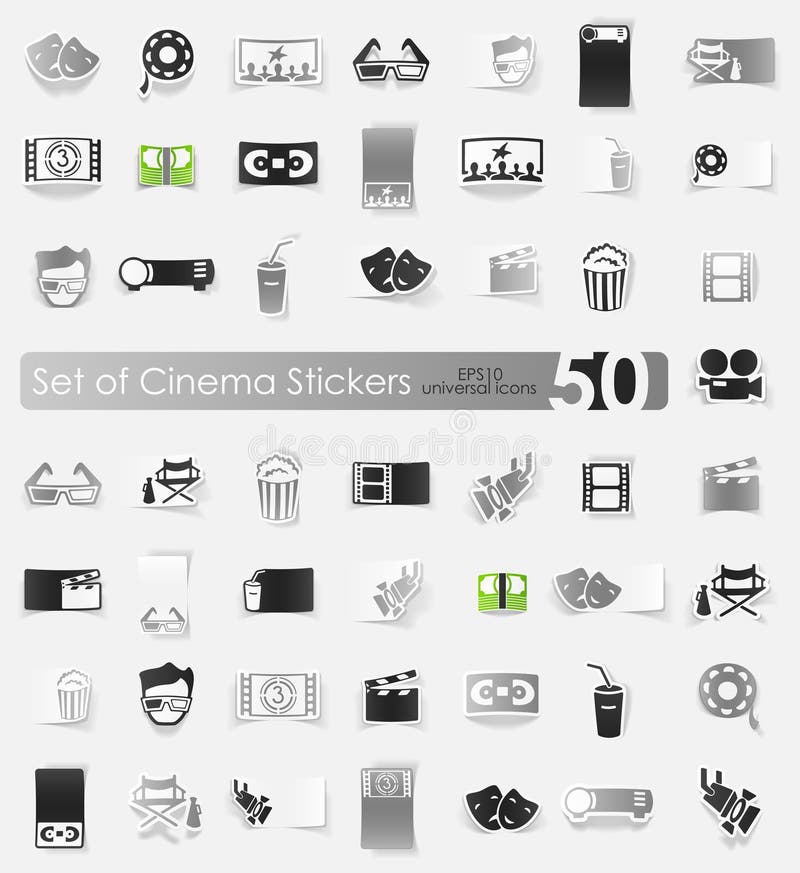 Set of cinema stickers stock vector. Illustration of icon - 78778235