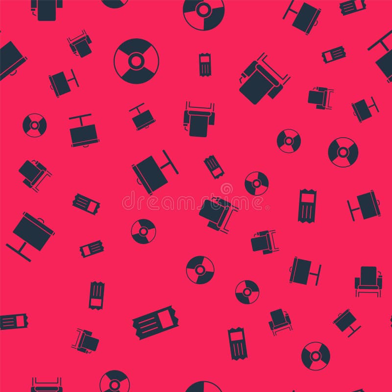 Set Cinema Ticket, CD or DVD Disk, Projection Screen and Chair on ...