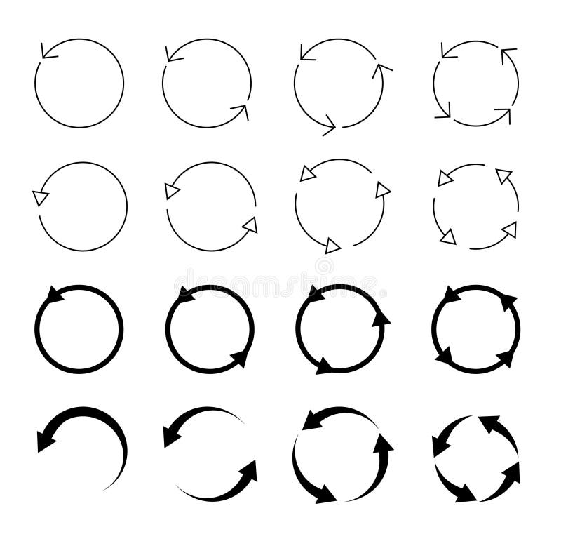Set of Circle Arrows Isolated. Circular Rotate Arrow and Spinning ...
