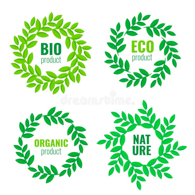 Set of Circle Ecological Green Frames with Friendly Text Isolated on ...