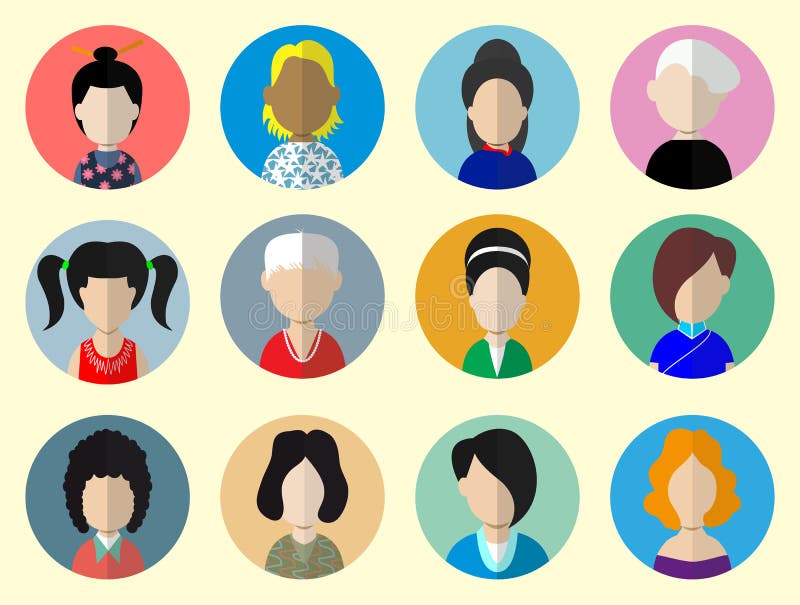 Set of Circle Flat Icons with Women. Stock Vector - Illustration of ...