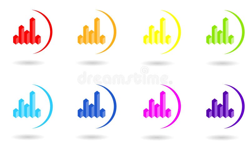 Set of Circle Icons with 3D Diagram or Chart in Rainbow Colors. Stock ...