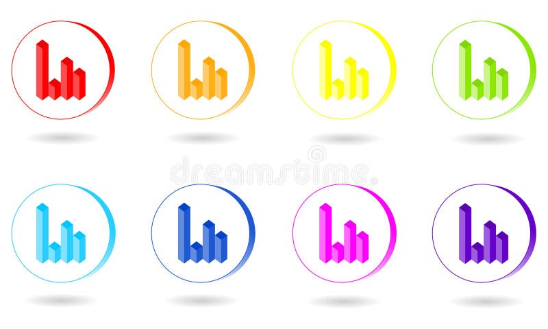 Set of Circle Icons with 3D Diagram or Chart in Rainbow Colors. Stock ...