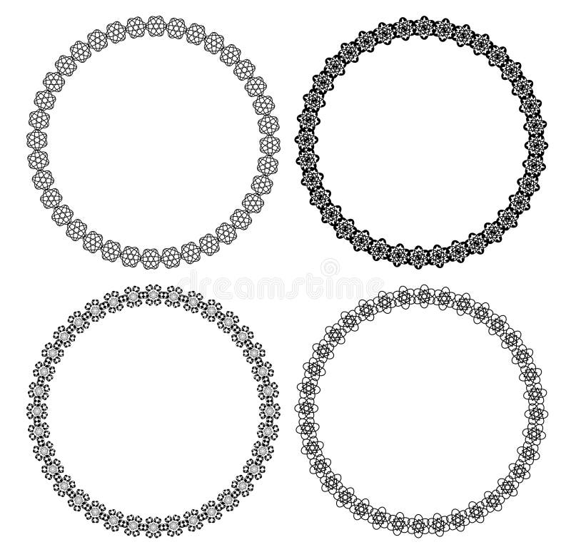 Set of Circle Lace Frames, Monochrome Outline Design, Black Line on ...