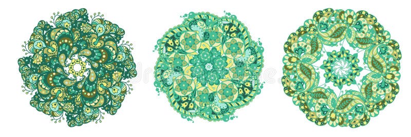 Set of 3 Circle Pattern Elements in Green and Marine Colors for Stock ...