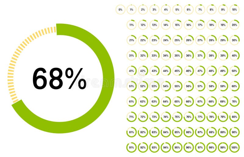 Set of Circle Percentage Diagrams from 0 To 100 for Web Design, User Interface UI UX or ...
