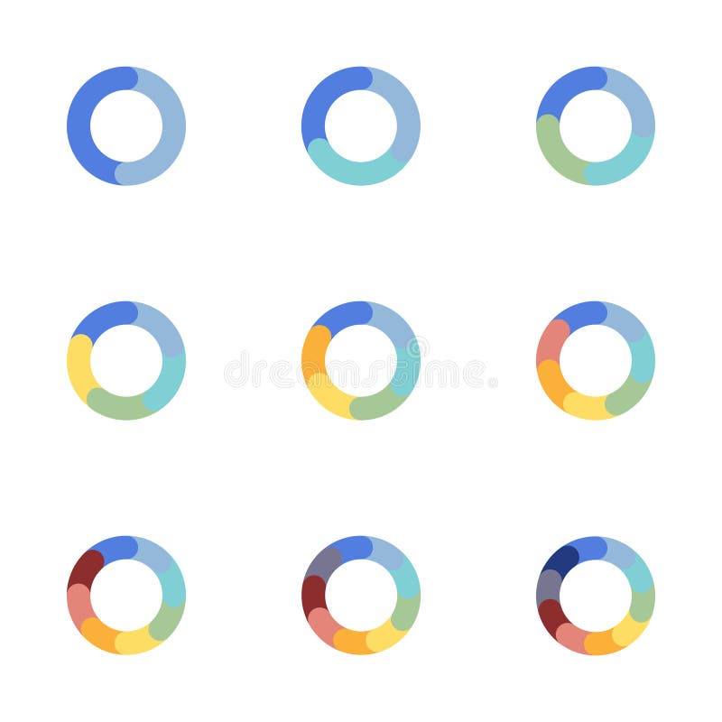 Set of Circle Pie Charts. Financial Analysis Data 2,3,4,5,6,7,8,9,10 ...