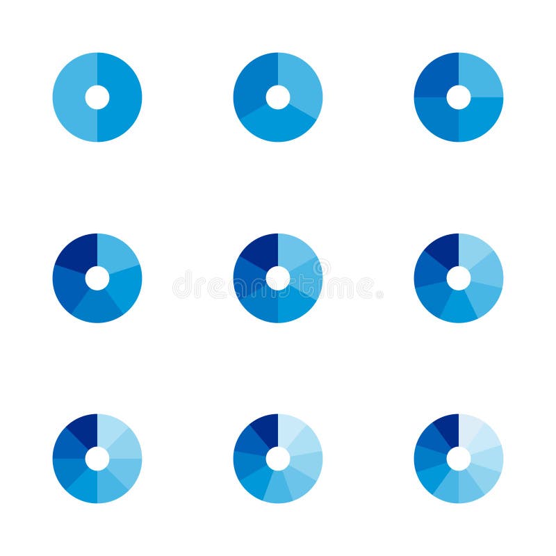 Set of Circle Pie Charts. Financial Analysis Data 2,3,4,5,6,7,8,9,10 ...