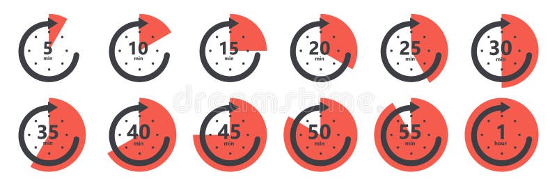 Set of Circle Time Arrow. Minute Arrow Circle Collection Stock Vector ...