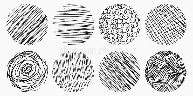 Set of Circles with Different Pencil Hatching. Doodle Hand Drawns ...
