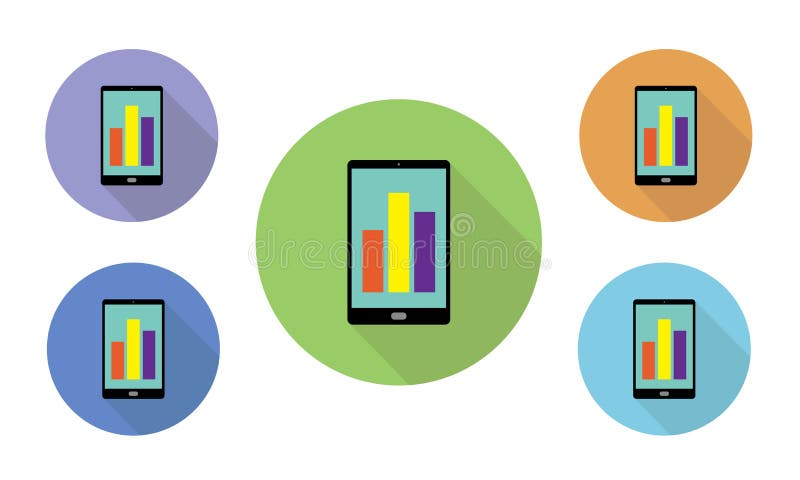 Set of Circular Illustrated Vector Icons of Different Colors with ...