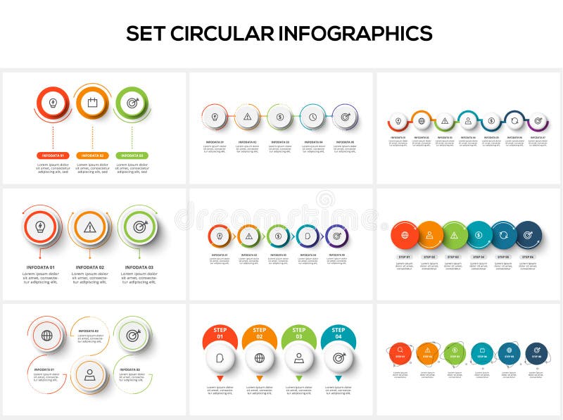 Set Circular Infographic with 3, 4, 5, 6 Steps, Options, Parts or ...