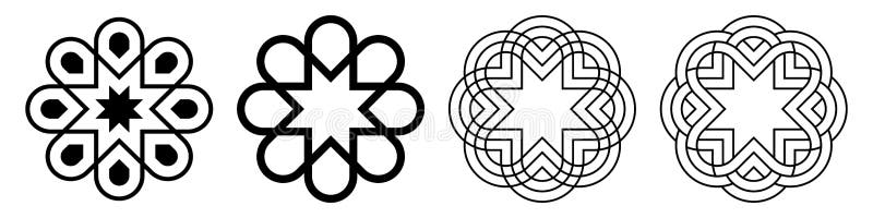 Set of Circular Ornaments. Round Symmetrical Patterns Isolated on White ...